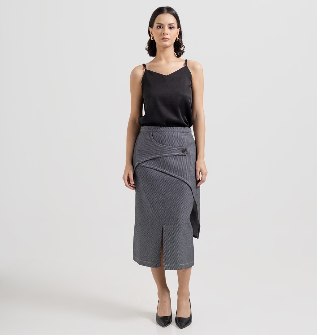 Striped Layered Denim Skirt - The Canopy Room